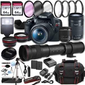 canon eos rebel t7 dslr camera w/ef-s 18-55mm f/3.5-5.6 zoom lens + 55-250mm f/4-5.6 is stm lens + 420-800mm super telephoto lens + 128gb memory + case + tripod + filters (42pc pro-bundle)