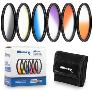 58mm ultimaxx six piece gradual color filter kit(orange, yellow, blue, purple, red, grey) for canon eos 90d, 80d, 77d, 70d, rebel t7, t7i, t6i, t6, t6s, t5i, t5, t4i, t3i, t100, sl3, sl2, sl1 and more