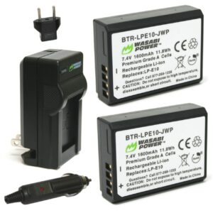 wasabi power lp-e10 battery for canon eos rebel t7, t6, t5, t3, t100 (2-pack and charger, 1600mah)