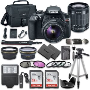 canon eos rebel t6 dslr camera bundle with canon ef-s 18-55mm f/3.5-5.6 is ii lens + 2pc sandisk 32gb memory cards + accessory kit (renewed)