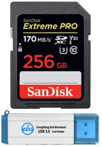 sandisk 256gb sdxc sd extreme pro memory card bundle works with canon eos rebel t5, t5i, t6, t6i, t7, t7i digital dslr camera 4k v30 (sdsdxxy-256g-gn4in) plus 1 everything but stromboli tm 3.0 reader