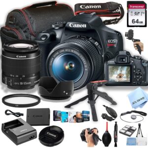 canon eos rebel t7 dslr camera w/ef-s 18-55mm f/3.5-5.6 is ii zoom lens + 64gb memory, case, gripster tripodpod, and more (26pc bundle) (renewed)