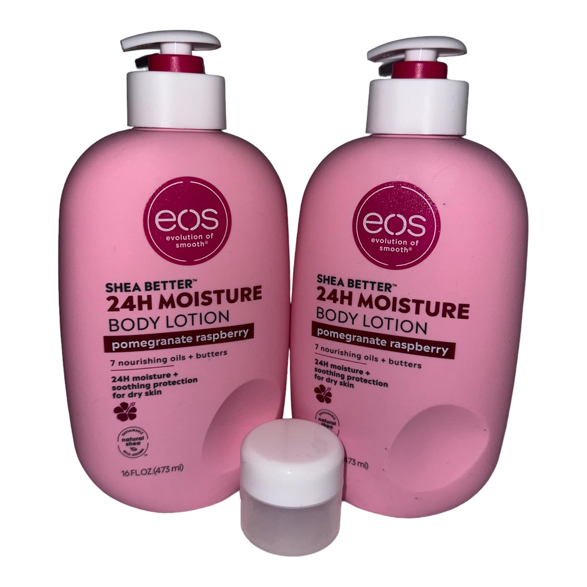 EOS Lotion Pomegranate Raspberry Body Lotion with Shea Better Bundle PLUS One 1.25 Oz TSA Approved Travel Container