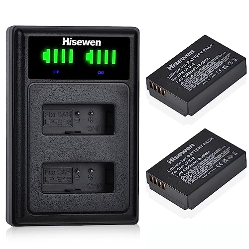 Hisewen LP-E12 Battery 2Pack, Dual USB Charger for Canon EOS M, EOS M2, EOS M10, EOS M50, EOS M50 Mark II, EOS M100, EOS M200, Rebel SL1, Powershot SX70 HS Digital Camera