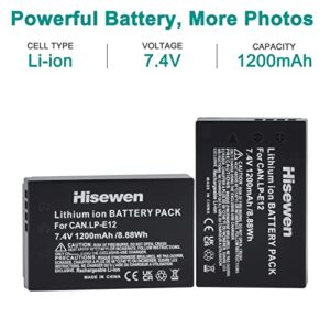 Hisewen LP-E12 Battery 2Pack, Dual USB Charger for Canon EOS M, EOS M2, EOS M10, EOS M50, EOS M50 Mark II, EOS M100, EOS M200, Rebel SL1, Powershot SX70 HS Digital Camera