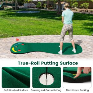 GYMAX Putting Green, 10 x 3 ft Par Three Putting Mat Set with 3 Putting Cups, 1 Flag and Golf Hole Covers, Putting Green Mat for Golf Training Practice Indoor/Outdoor, Garage, Backyard, Office