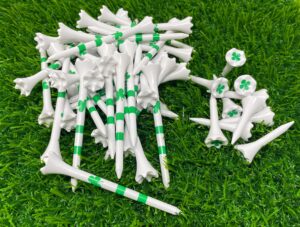 northpointe golf tees plastic combo length pack of 50 includes (40 count) 3 ¼” plastic golf tees + (10 count) 1½ plastic short tees for irons, hybrids, par threes (four leaf clover/shamrock)