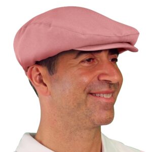 Flat Newsboy Ivy Hat, Traditional Golf Cap, Ben Hogan Cap, Gatsby Flat Hat, Vintage Mens Golf Cap: 'Par 3' - Solid Pink - Microfiber