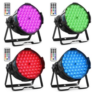 betopper led dj lights, 54x3w stage lights with remote, rgb par lights, sound active stage lighting, indoor uplights dmx 512 par can, wash lights for parties,school events,live show,concert(4 packs)