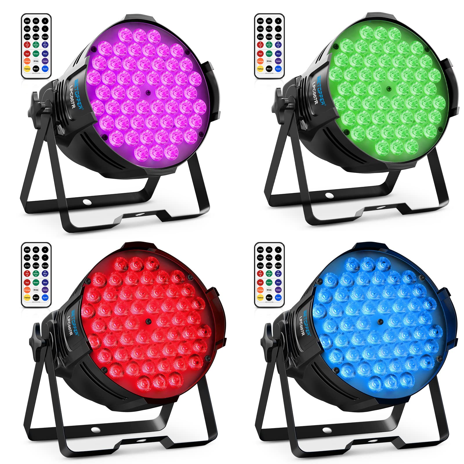 BETOPPER LED DJ Lights, 54x3W Stage Lights with Remote, RGB Par Lights, Sound Active Stage Lighting, Indoor Uplights DMX 512 Par Can, Wash Lights for Parties,School Events,Live Show,Concert(4 Packs)