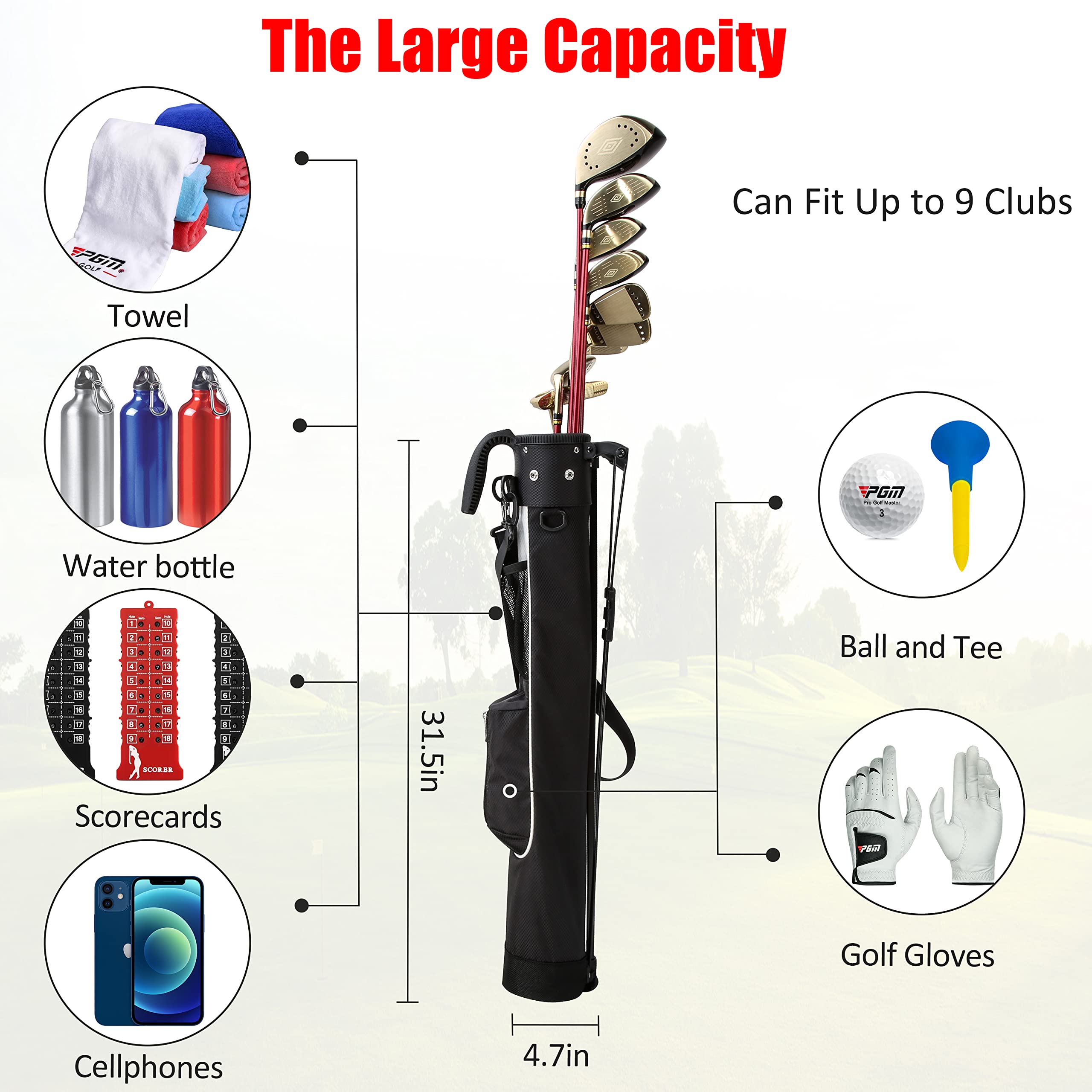 PGM Golf Sunday Bags - LightweightGolf Bag with Strap and Stand – Easy to Carry and Durable Pitch Putt Golf Bag – Golf Stand Bag for The Driving Range, Par 3 and Executive Courses – Golf Gun Bag