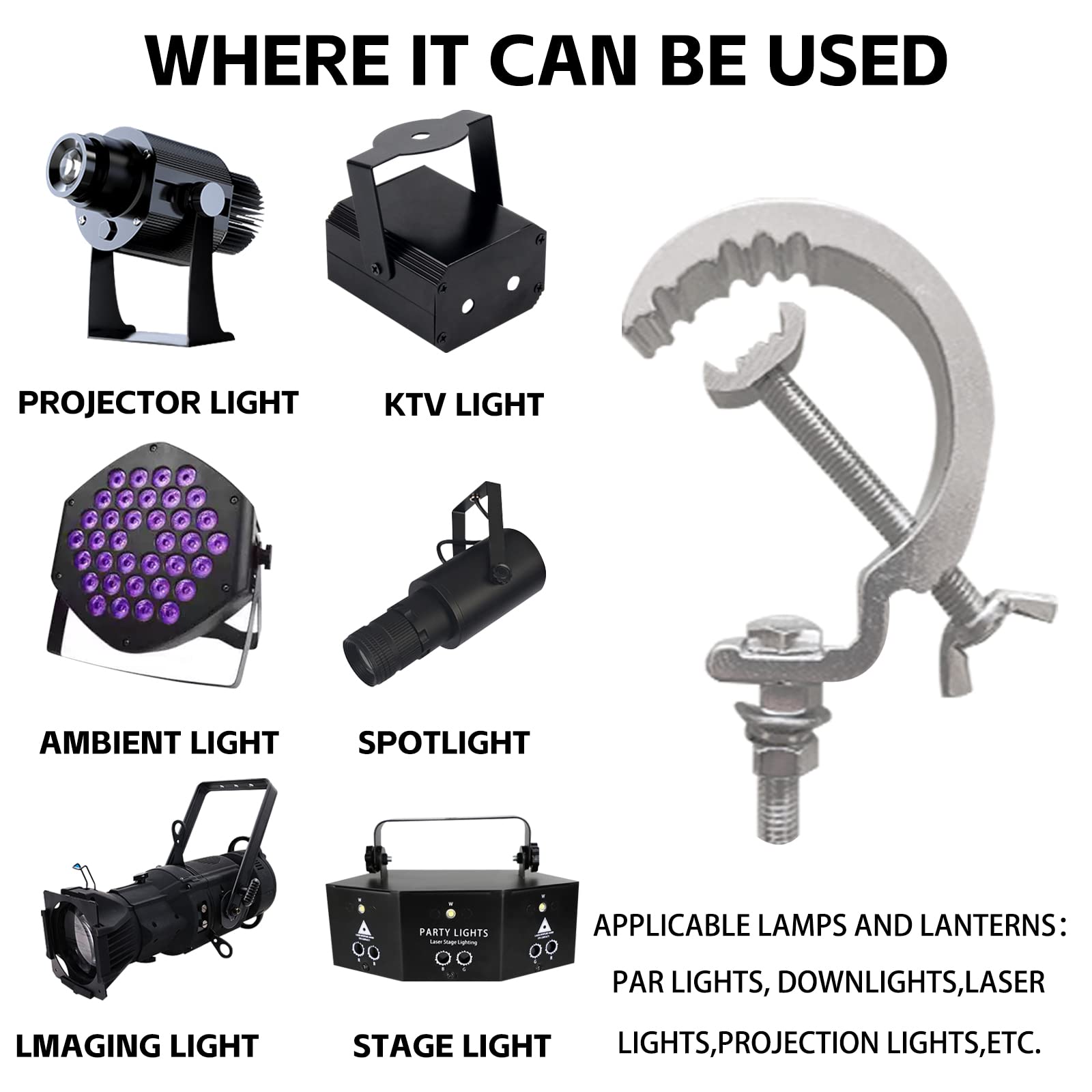 Stage Light Clamp Hook,with Anti-injury clip Aluminum Alloy Truss Clamp for DJ Lights Par Spotlight Moving Head Light Pole Mount Stage Lighting Kit Lighting Stand and Truss Package (4 Pack)