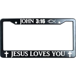 urcustompro john 3:16 jesus loves you matte black stainless steel license plate frame for christian, jesus/god auto car tag frame, heavy duty license plate cover holder, 2 holes with screws