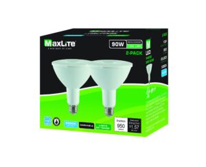 maxlite led par lamp, 13w par38 wet dim 5000k flood 2 pack, white (13p38wd50flb/2p/ws)