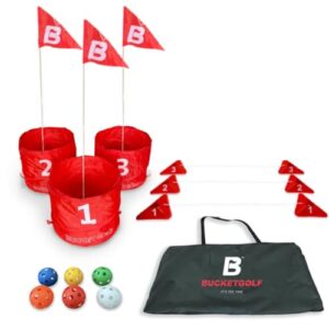 bucketgolf game 3 hole starter set - new outdoor yard golf game levels family, adults, kids, party, lawn, camping, beach