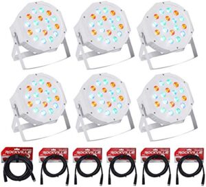 (6) rockville rockpar50 led rgb compact par can dj/club/stage dmx wash light - white bundle with (1) rdx3m25 25 foot 3 pin dmx lighting cable, (5) rdx3m10 10 foot 3 pin dmx lighting cable (12 items)