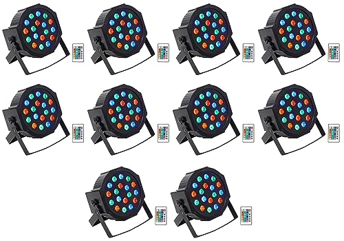 (10) Rockville BATTERY PAR 50 Rechargeable LED DMX DJ Club Wash Up-Lights+Remote