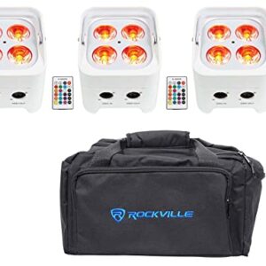 3) Rockville BEST PAR 50 White Rechargeable Par Lights Wireless DMX+RGBWA+UV+Bag