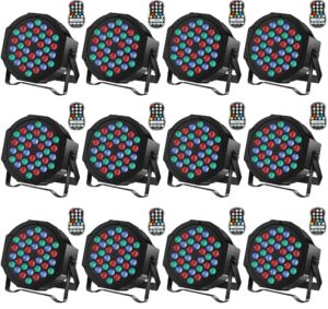 u`king 36w rechargeable led stage par lights - 12 pack, battery powered, rgb, sound activated, remote control, for wedding, dj disco events, church live party