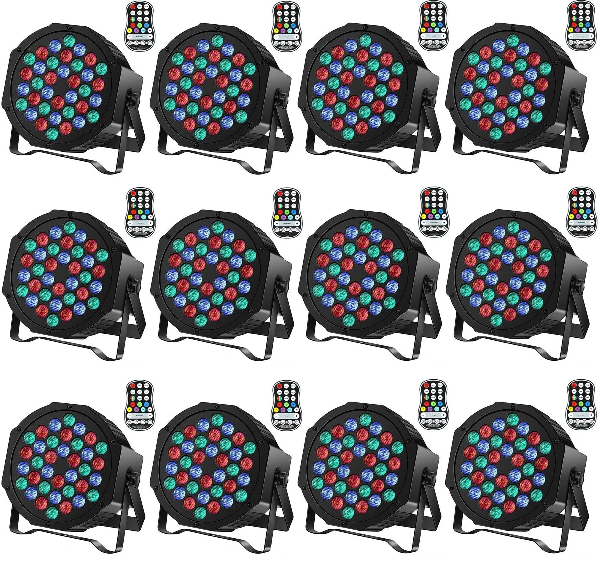 U`King 36W Rechargeable LED Stage Par Lights - 12 Pack, Battery Powered, RGB, Sound Activated, Remote Control, for Wedding, DJ Disco Events, Church Live Party