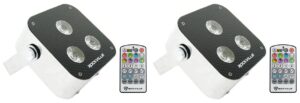 (2) rockville mini rf3 rgbwa+uv dmx dj/party led wash lights+4-ch. rf par remote