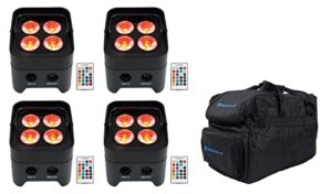 (4) rockville best par 50 rechargeable par wash lights wireless dmx+rgbwa+uv+bag