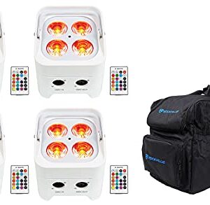 4) Rockville Best PAR 50 White Rechargeable Par Lights Wireless DMX+RGBWA+UV+Bag