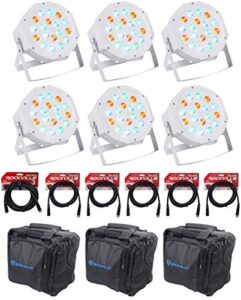 (6) rockville led rgb par can wash light - white bundle: (3) dj/club/stage wash lights, (1) universal travel bag, (1) 25ft 3 pin dmx lighting cable, (5) 10ft 3 pin dmx lighting cables (15 items)