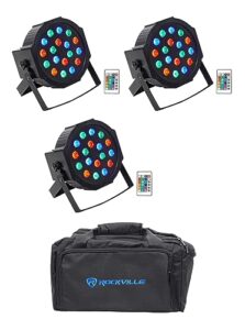 (3) rockville battery par 50 rechargeable led dmx dj wash up-lights+remotes+bag