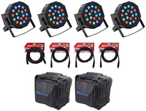 (4) rockville led rgb par can wash light + dual bracket bundle: (2) wash lights, (1) universal travel bag, (1) 25ft 3 pin dmx lighting cable, (3) 10ft 3 pin dmx lighting cables (10 items)