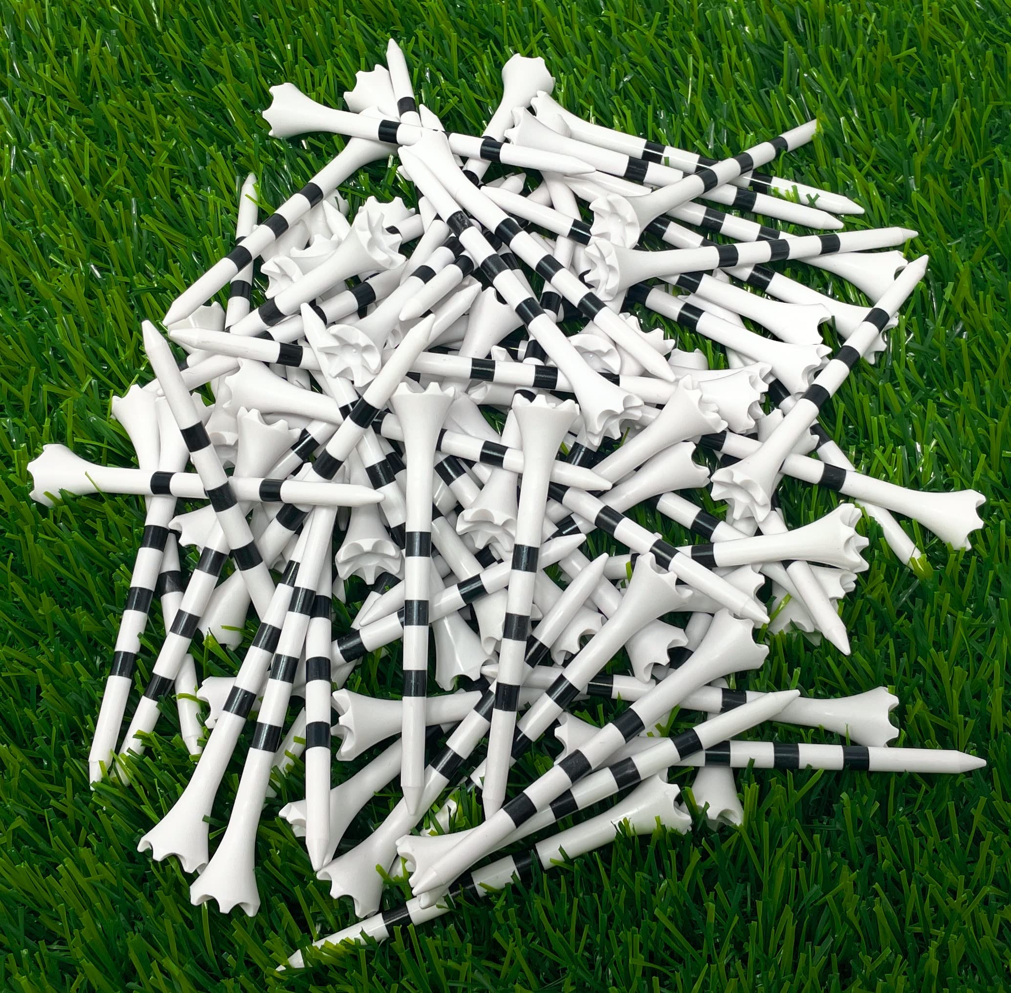 NorthPointe Plastic Golf Tees – 3 ¼” White with Black Stripes 100 Count Bundled with 1 ½” Plastic Golf Tees 100 Count – Short Tees for Irons, Par Threes, Hybrids, and Driving Range