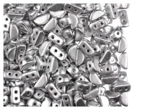 50pcs kos® par puca® beads, 6x3mm 2-hole, czech glass, silver aluminum matte