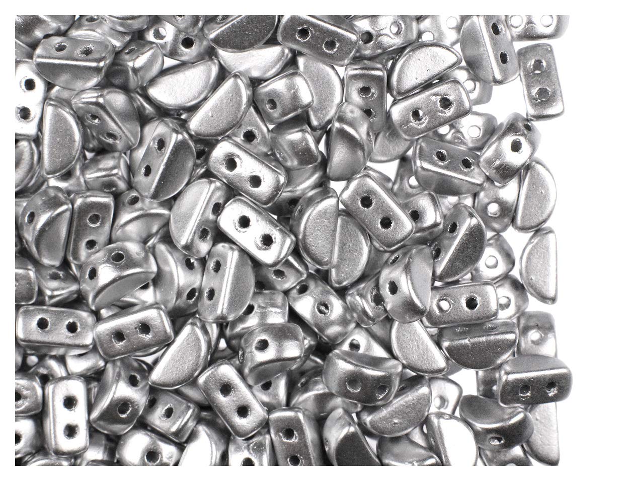 50pcs Kos® Par Puca® Beads, 6x3mm 2-Hole, Czech Glass, Silver Aluminum Matte