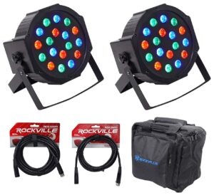 (2) rockville led rgb par can wash light + dual bracket bundle: dj/club dmx wash light, (1) universal travel bag, (1) 25ft 3 pin dmx lighting cable, (1) 10ft 3 pin dmx lighting cable (5 items)