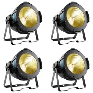 seven stars 100w stage light warm white & cool white, cob par light led stage spotlight dmx dj lights par wash light strobe light for church, concert, photo studio, wedding, live show (4 packs)