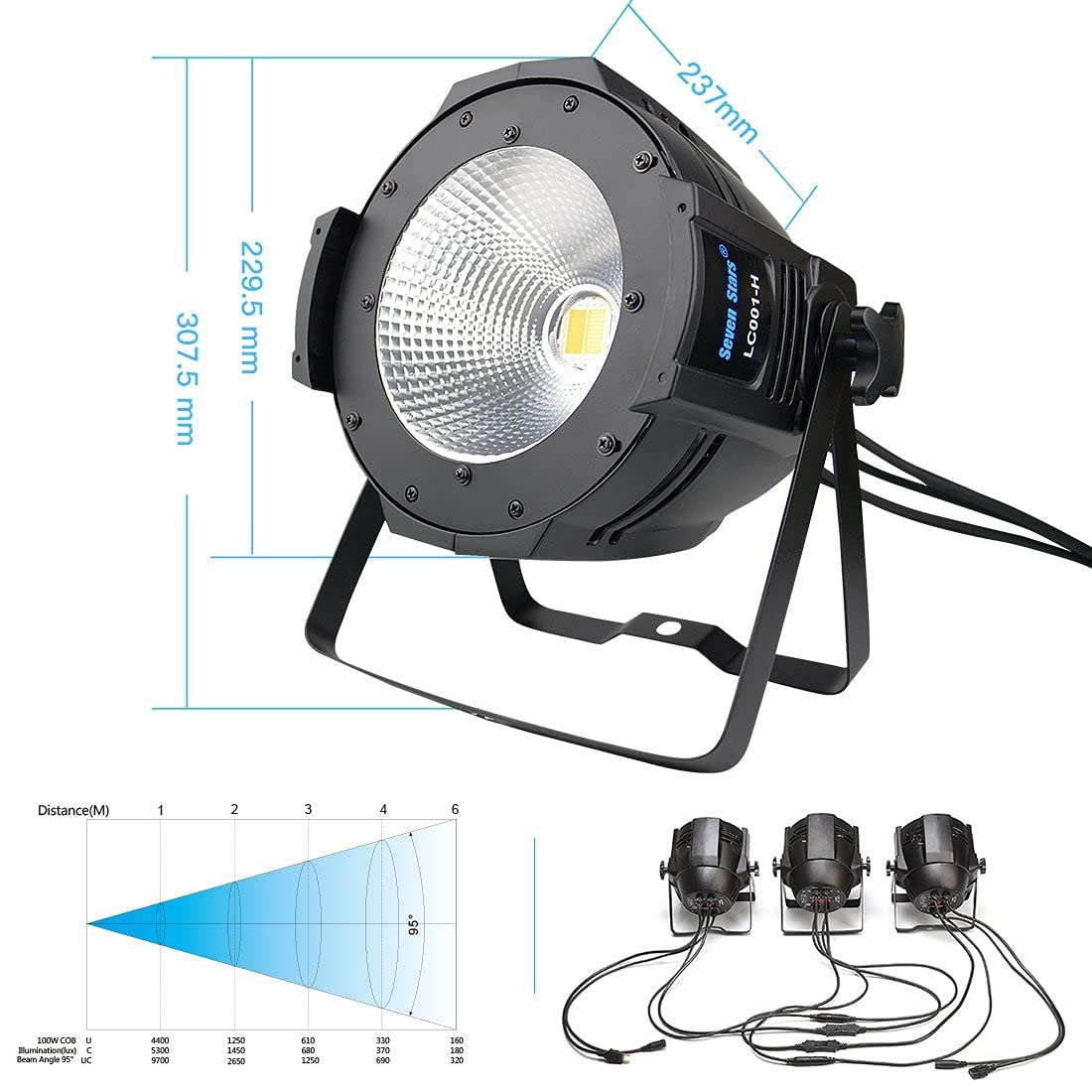 Seven Stars 100W Stage Light Warm White & Cool White, COB Par Light LED Stage Spotlight DMX DJ Lights Par Wash Light Strobe Light for Church, Concert, Photo Studio, Wedding, Live Show (4 Packs)