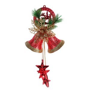 christmas bells ornaments pendants,christmas bell decorations with 3 red stars,small bell for christmas, christmas bell ornament decorative red and golden christmas bells for christmas holiday par