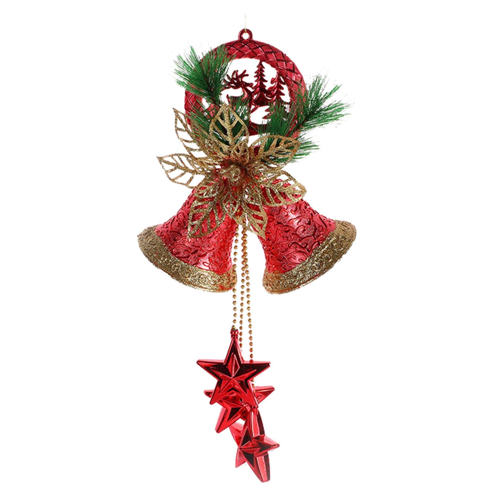 Christmas Bells Ornaments Pendants,Christmas Bell Decorations with 3 Red Stars,Small Bell for Christmas, Christmas Bell Ornament Decorative Red and Golden Christmas Bells for Christmas Holiday Par