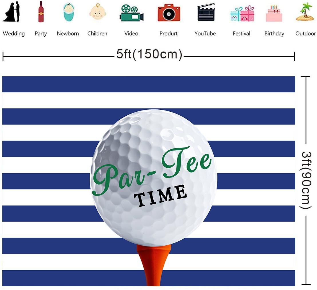 Blue Stripes Par-Tee Golf Backdrop for Birthday Retirement Party 5x3FT Sports Leisure Club Decoration Banner Background Photography Photo Booth Studio Props RBJMYLU272