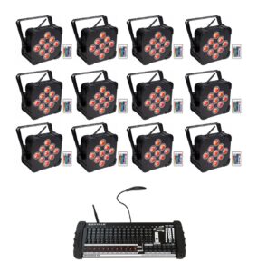 (12) rockville best par 60 battery wash lights wireless dmx+384 ch. controller