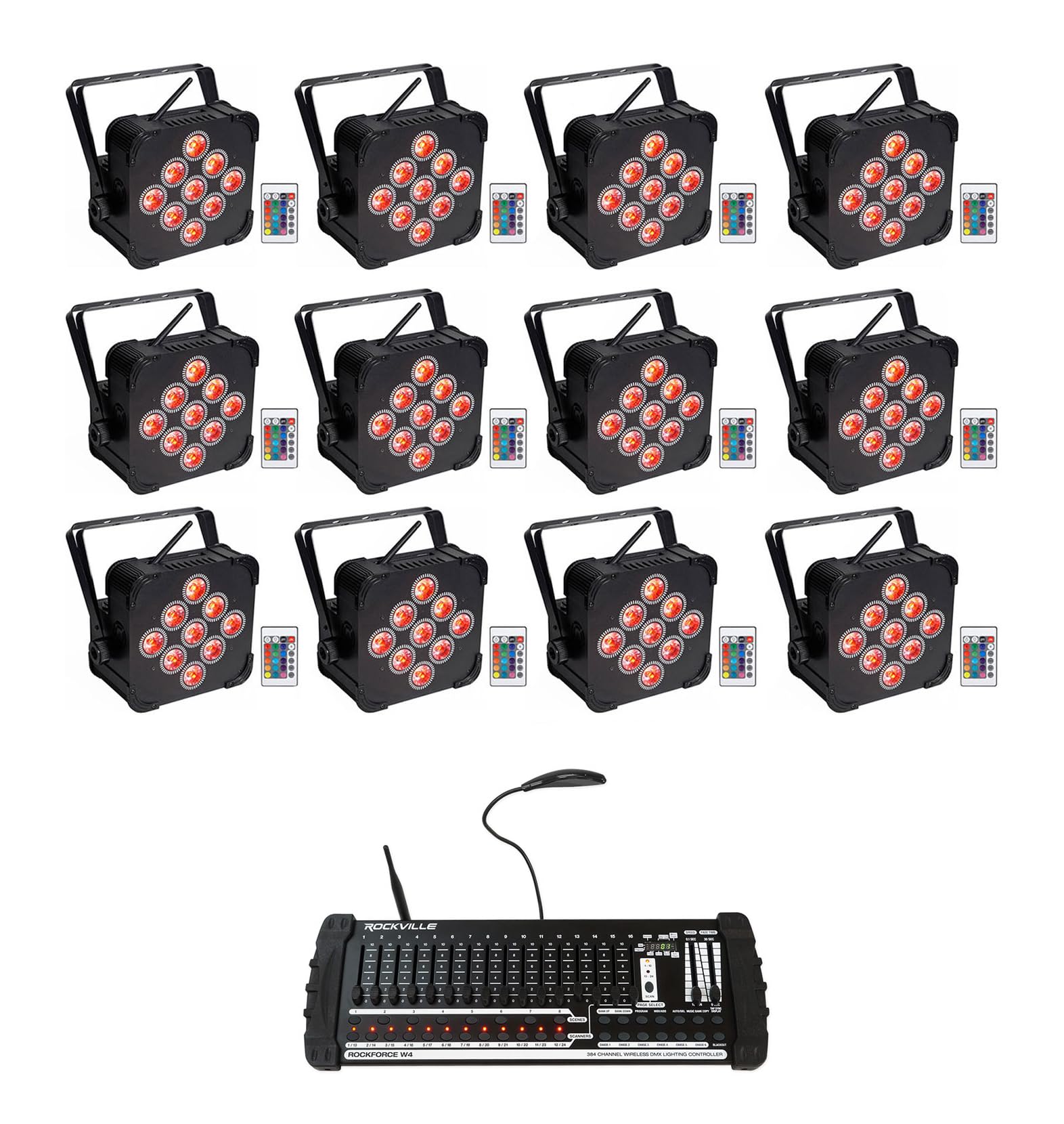 (12) Rockville BEST PAR 60 Battery Wash Lights Wireless DMX+384 Ch. Controller