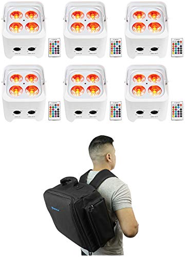 (6) Rockville BEST PAR 50 White Rechargeable Wash Lights w/Wireless DMX+Backpack