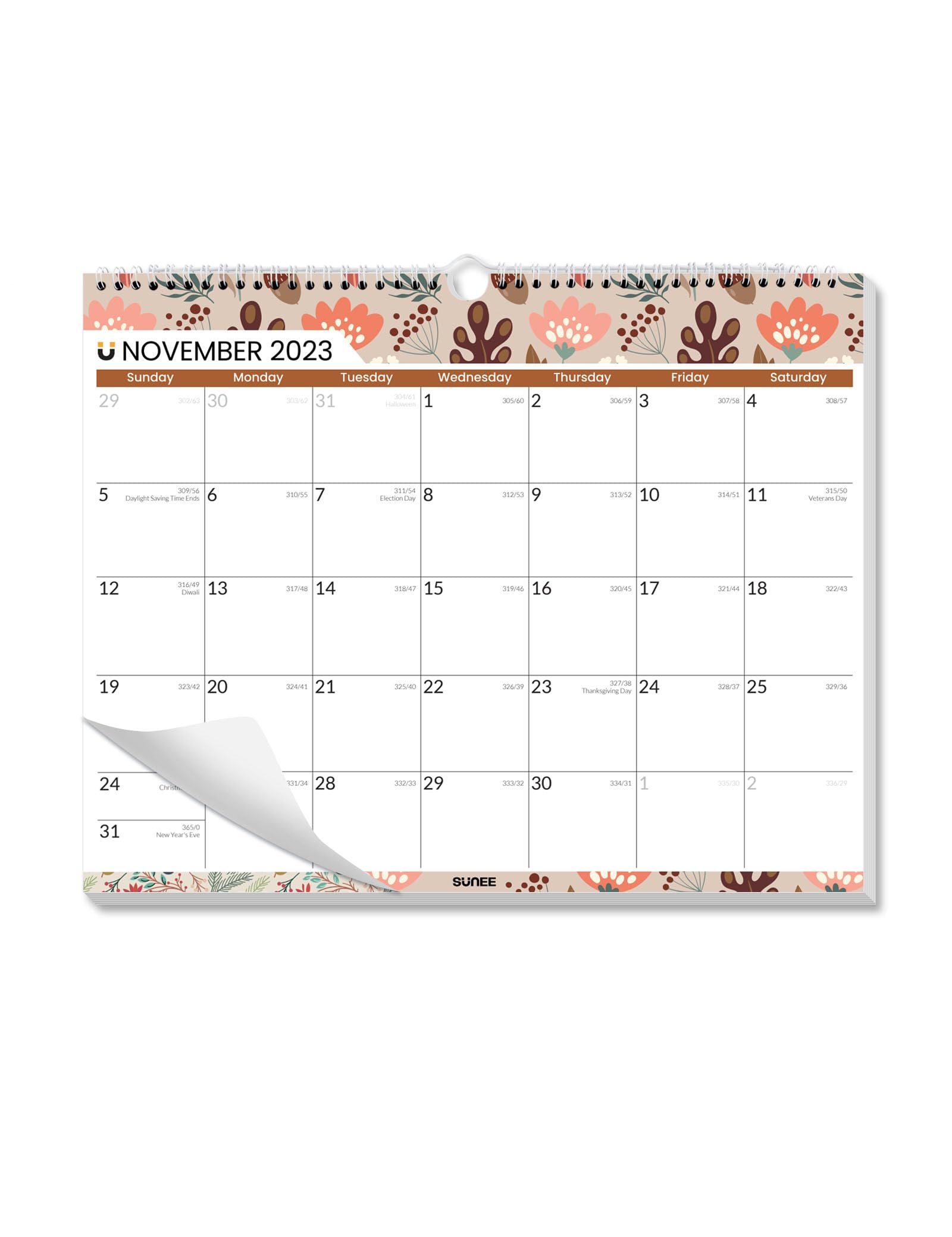 SUNEE Wall Calendar 2023-24, Now to December 2024, 15 Months Large Monthly Calendar for Office, 14.5x11.5, Floral Decorative