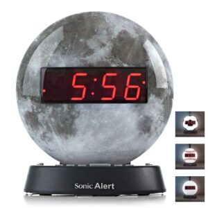 sonic alert moon alarm clock nightlight | soft ambient light for children in the dark | recordable alarm clock for heavy sleepers | built-in speake, aux connection