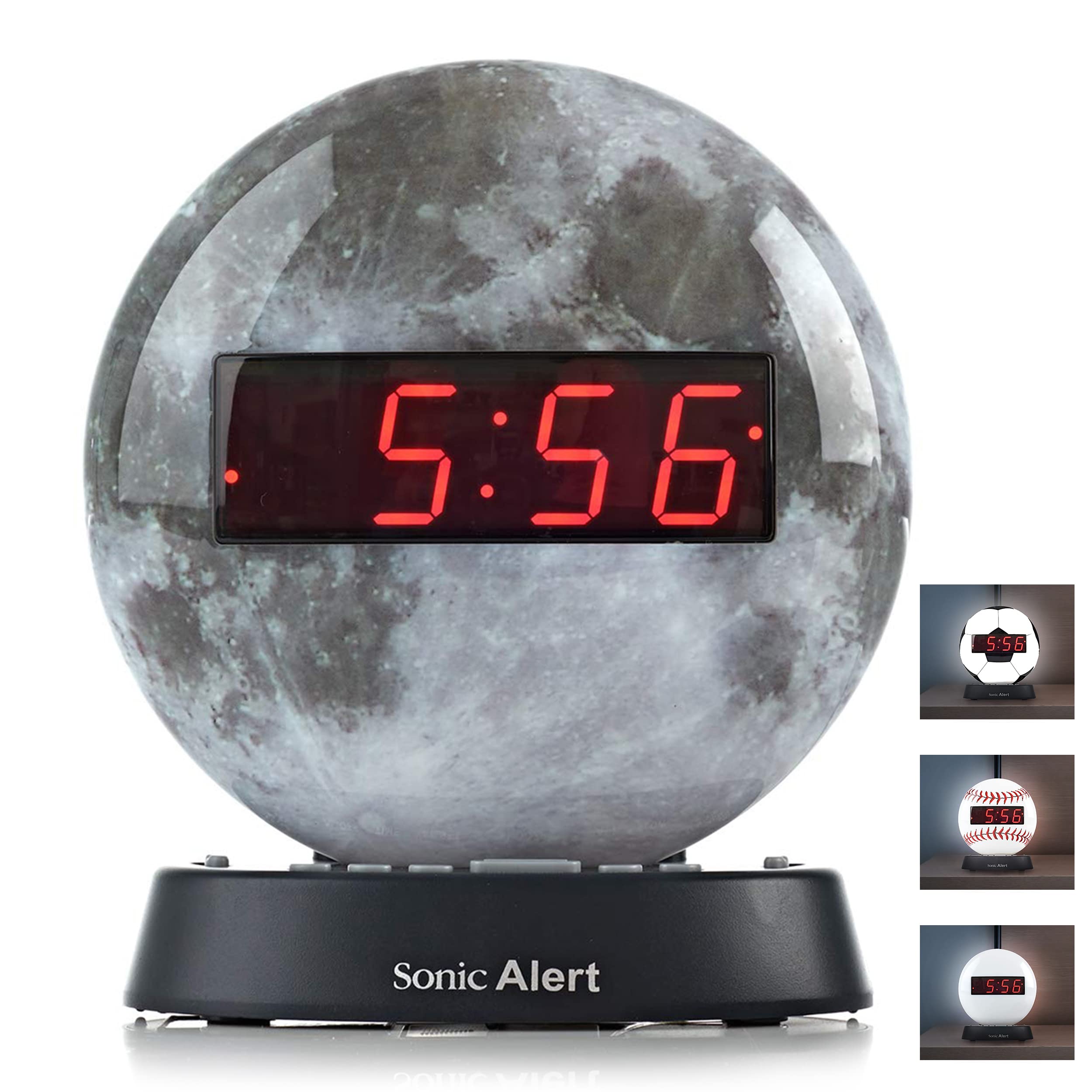 Sonic Alert Moon Alarm Clock Nightlight | Soft Ambient Light for Children in The Dark | Recordable Alarm Clock for Heavy Sleepers | Built-in Speake, Aux Connection