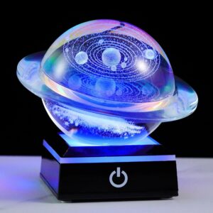 qianwei 3d solar system galaxy crystal ball with led colorful lighting touch base, saturn shape solar system model decor science astronomy gifts god bless the world easter religious space gifts decor