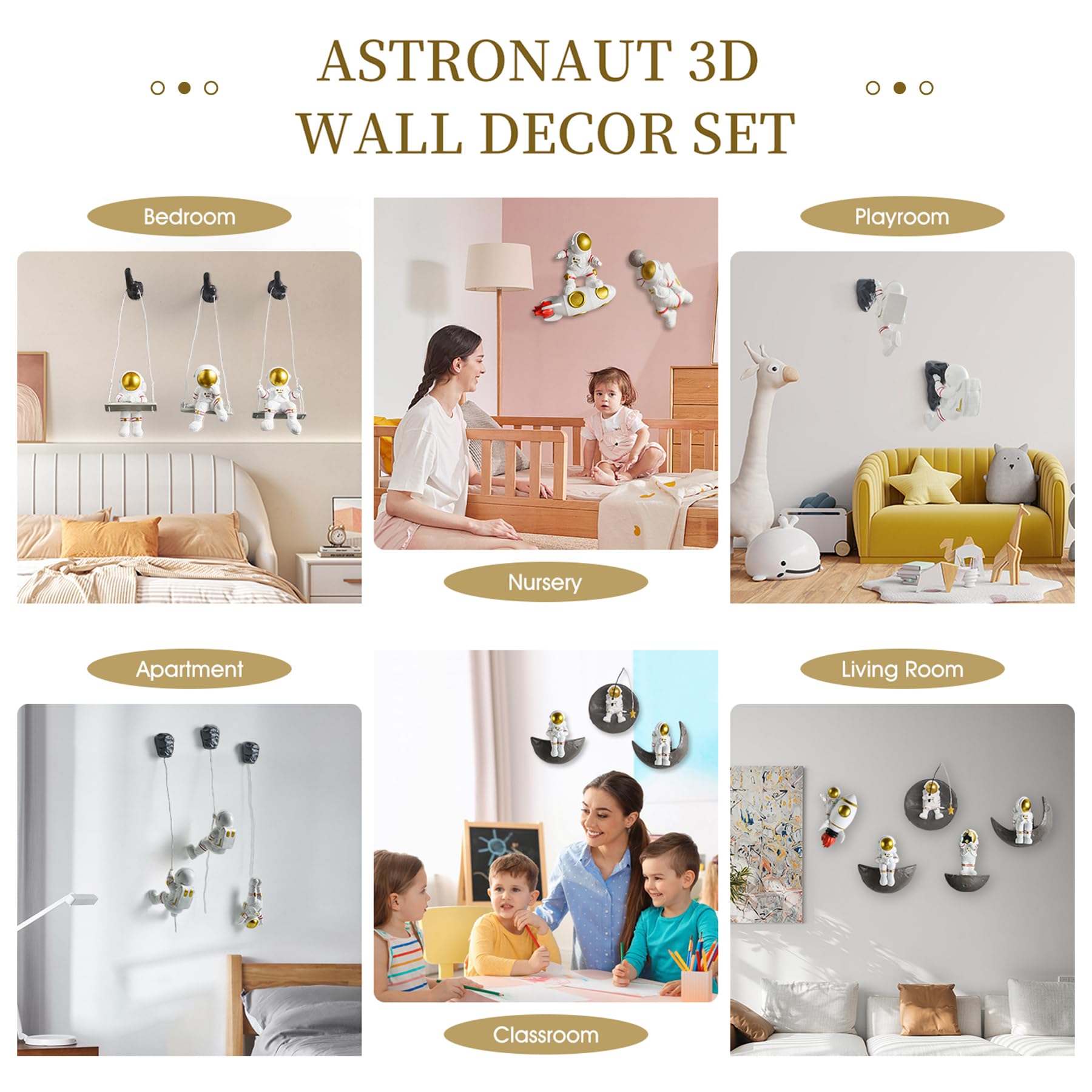 AWNR 3Pcs Climbing Astronaut Figurine Wall Hanging Decor Modern Home Decor Outer Space Theme Decorations Wall Sculptures Space Decor Background 3D Wall Decor for Bedroom Living Room Kids Room