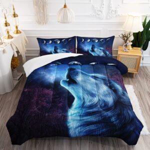 xynhml wolf comforter set galaxy night moon bedding set 3pcs howling wolf down lunar eclipse bed set for kids teens room decor wild animals comforter with 2 pillowcases