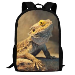 d-wolves novelty school backpack for women men, brown bearded dragon lizard lightweight book bag with ergonomic back pad, casual daypack travel bag for hiking work business holidays