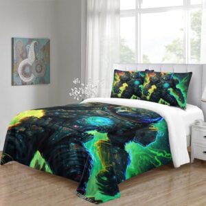 DAGROD Fluffy Duvet Cover Bedding Set with Pillow Cases Cosmic Space Wolves 3D Print Quilt Cover Breathable and Moisture-Proof Cosy Soft Bedding Se King（220x240cm）